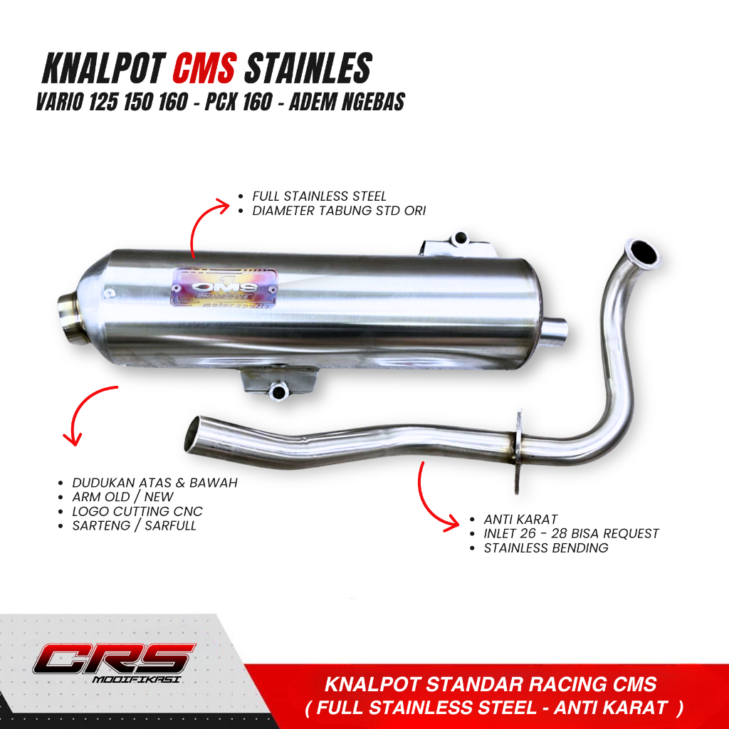 Jual KNALPOT CMS FULL STAINLESS VARIO 125 150 160 LED OLD LED NEW ...