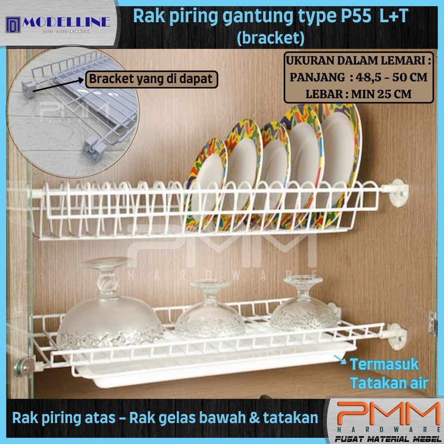 Jual rak piring gelas gantung modelline P55L + T | 55cm dengan tatakan ...
