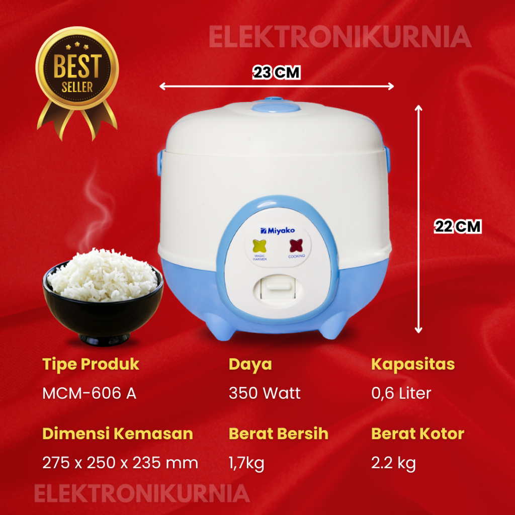 Jual Miyako Magic Com Mini Rice Cooker 3in1 MCM-606 A - 0.6 Liter ...