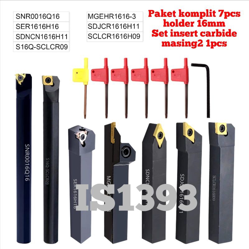 Jual paket holder bubut 16mm set 7pcs set insert carbide 7pcs lathe ...