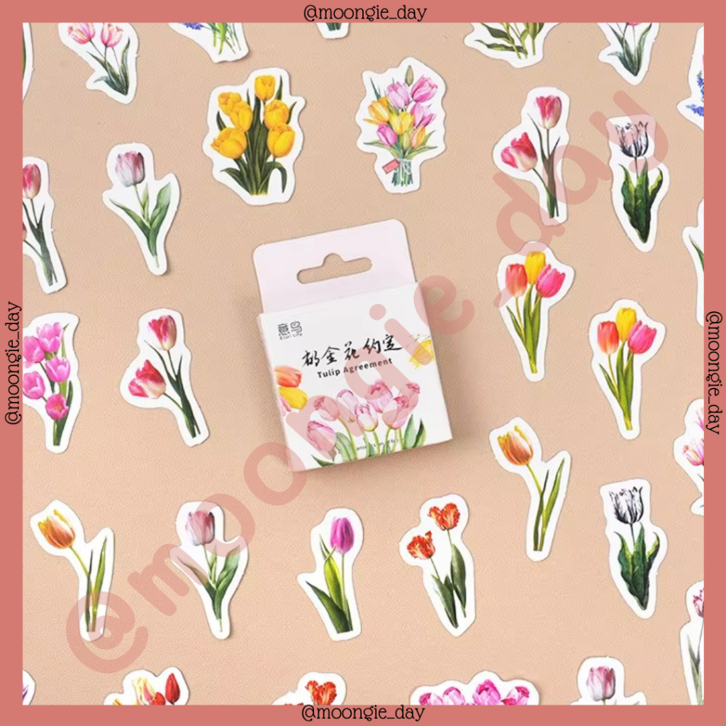 Jual 40-45 PCS/BOX STIKER KERTAS TEMA TULIP AGREEMENT FLOWER BUNGA ...
