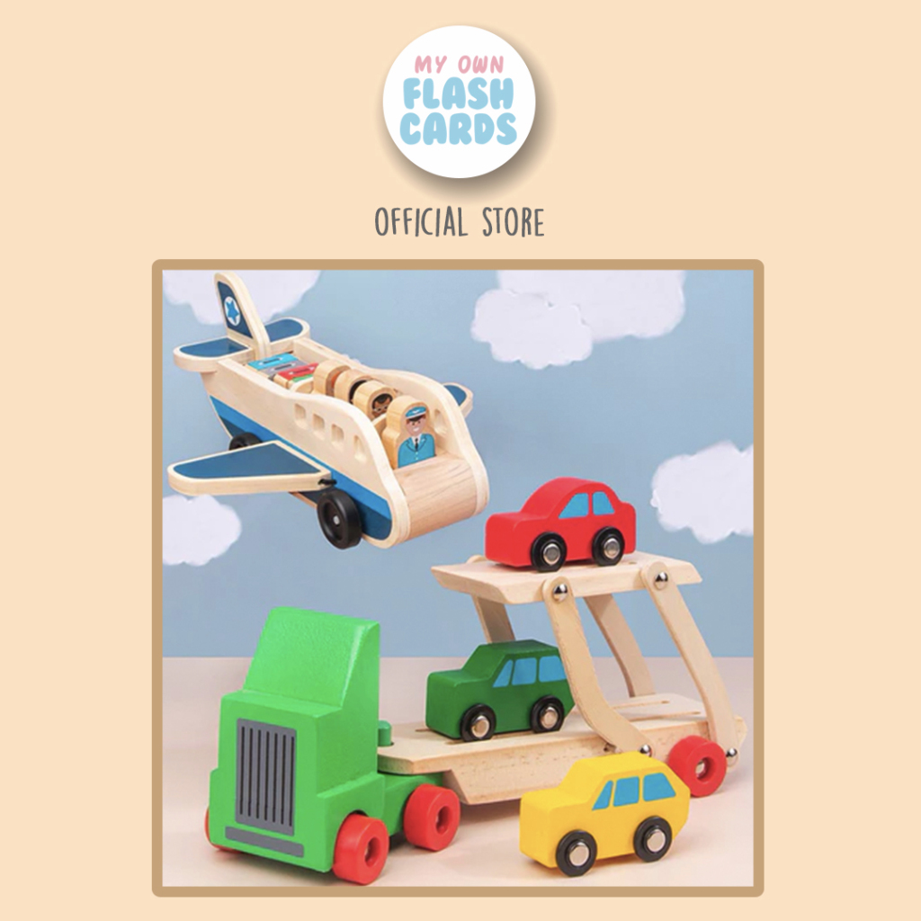 Jual Wooden Tow Truck Airplane Toy Transportation Cognition Montessori ...