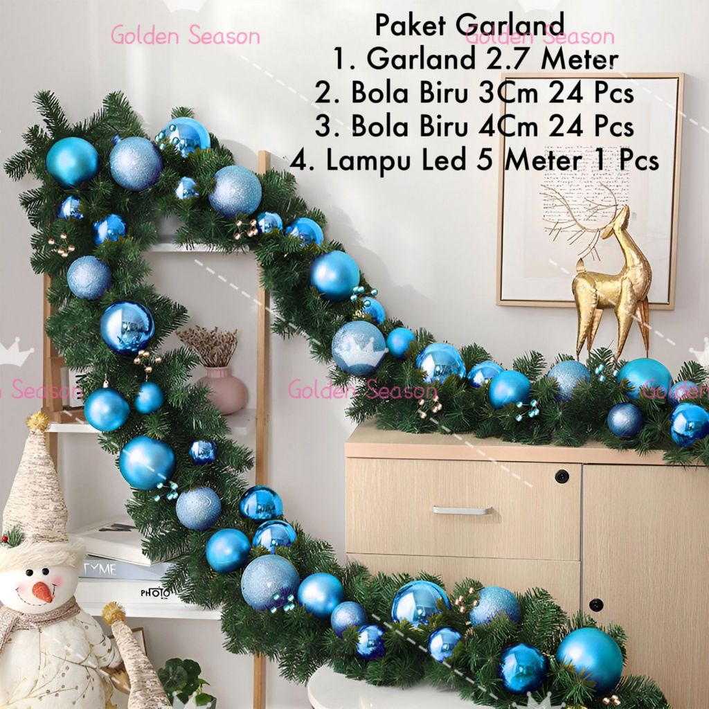 Jual 2.7 Meter Garland Natal 200T warna hijau tua bahan PVC Tebal ...