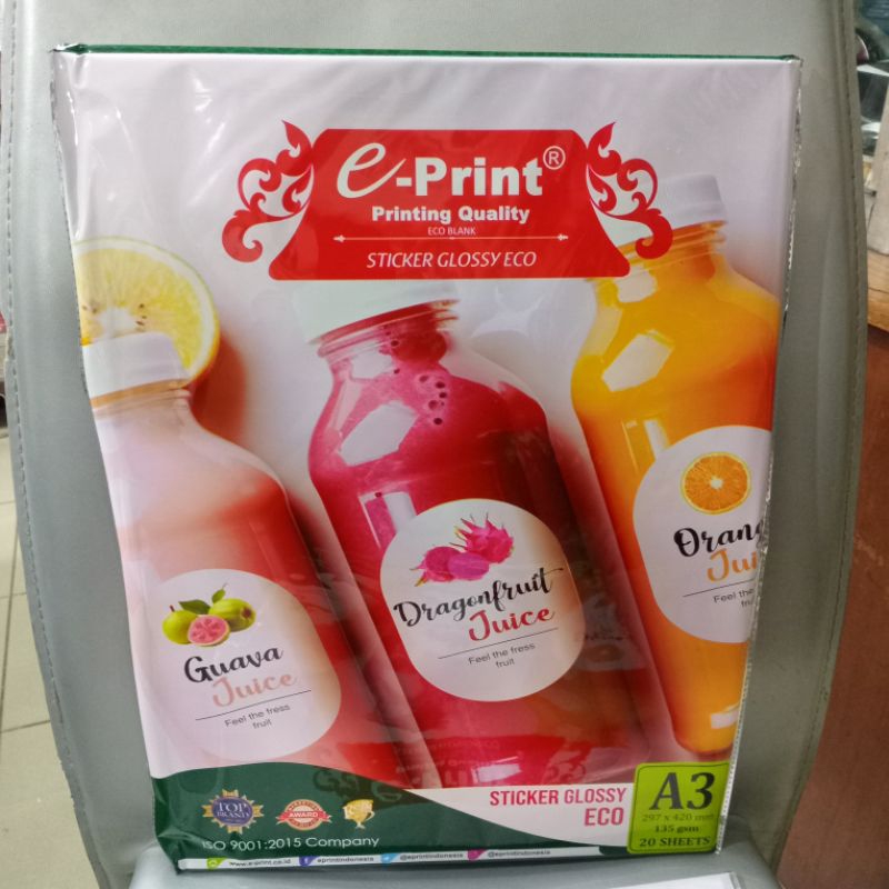 Jual Sticker Glossy Eco e-Print A3 135gsm 20sheets Kertas Stiker Putih ...