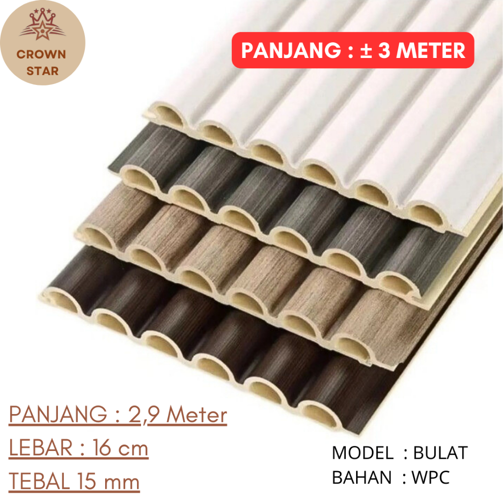 Jual Crown Star - WPC Wall Panel 3D Model Bulat 2.9 M x 16 CM x 15 MM Premium WPC Wood Panel ...