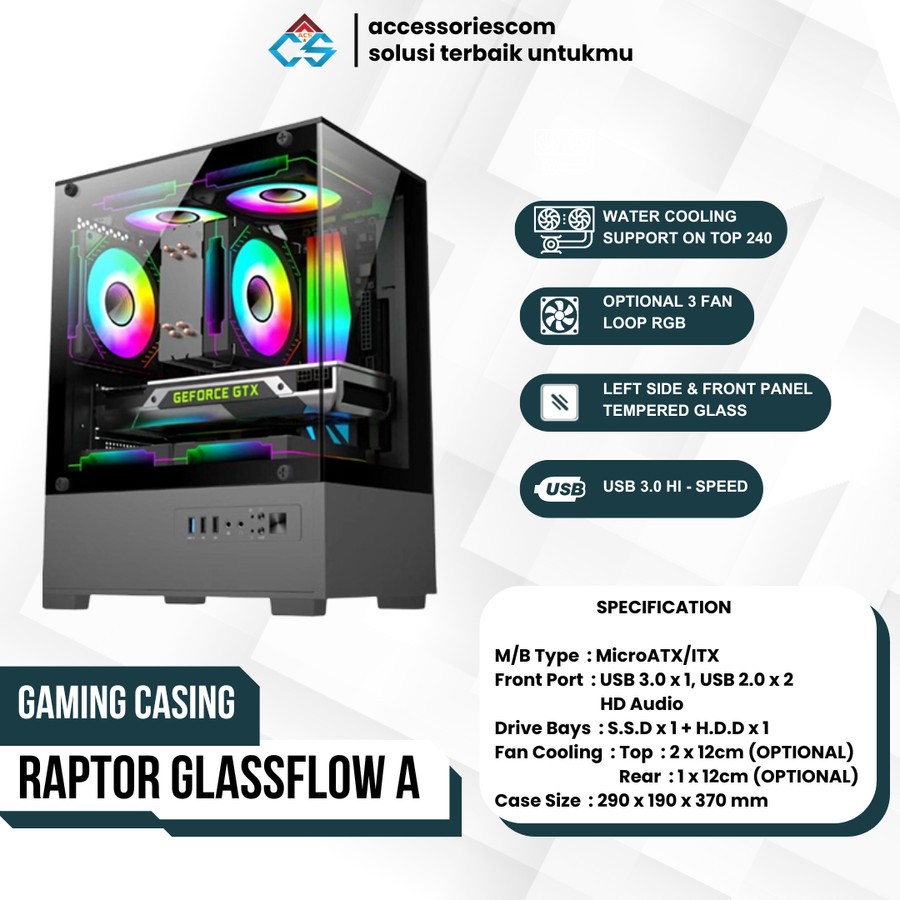 Jual Casing Gaming Raptor Glass Flow A Series BlackM-ATX / ITX - Casing ...