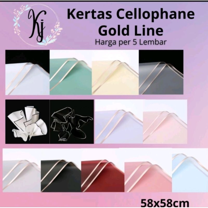 Jual (5 LEMBAR) Kertas buket bunga kertas cellophane List Gold flower ...