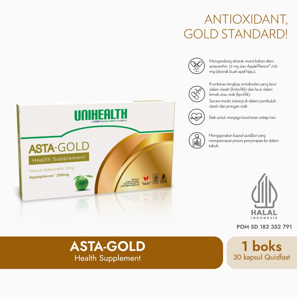Jual ASTA-GOLD 30 kapsul | Antioksidan Gold Standar | UNIHEALTH SOHO ...