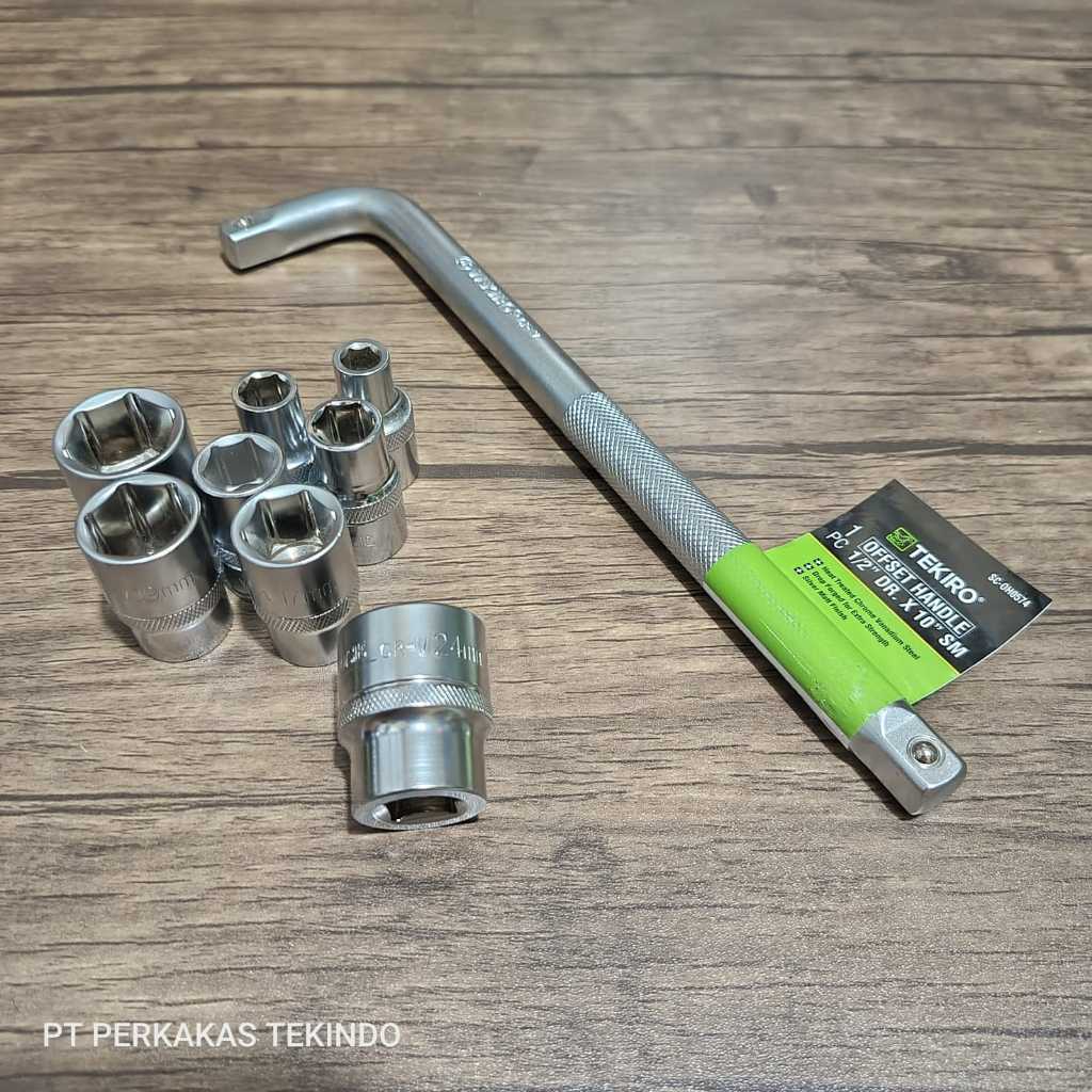 Jual Paket Gagang Kunci Shock L Tekiro Offset Handle Sok 1/2 Inch + Mata Sock Ukuran 8-10-12-14 ...