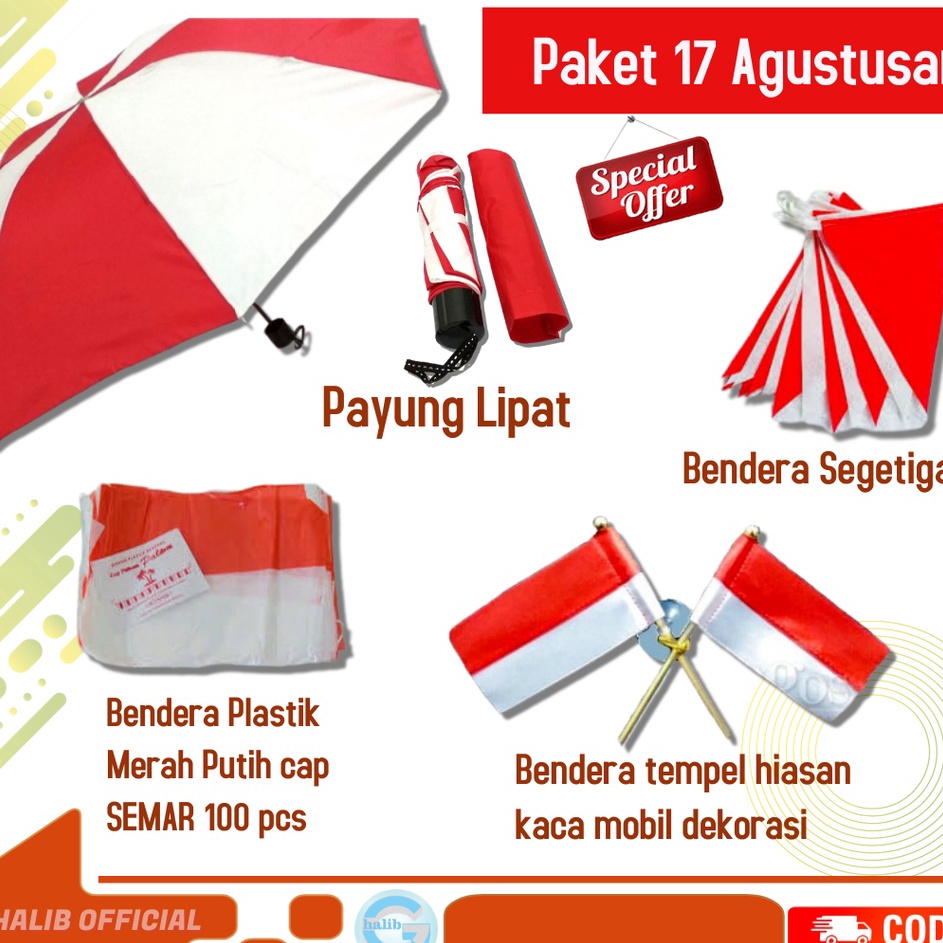 Jual Penjualan Terpopuler Paket 17 Agustusan Payung Lipat Merah Putih ...