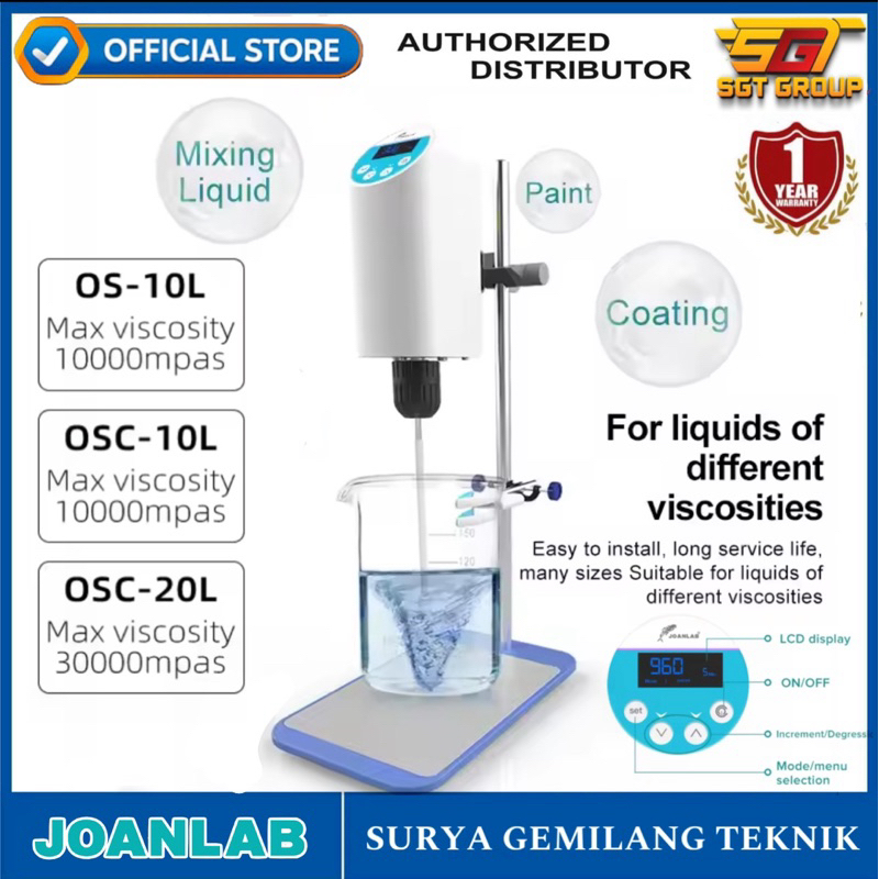 Jual Overhead Stirrer 20 Liter Electric Mixer Joanlab OSC20L Lab 20L Stirer OSC-20L Digital ...