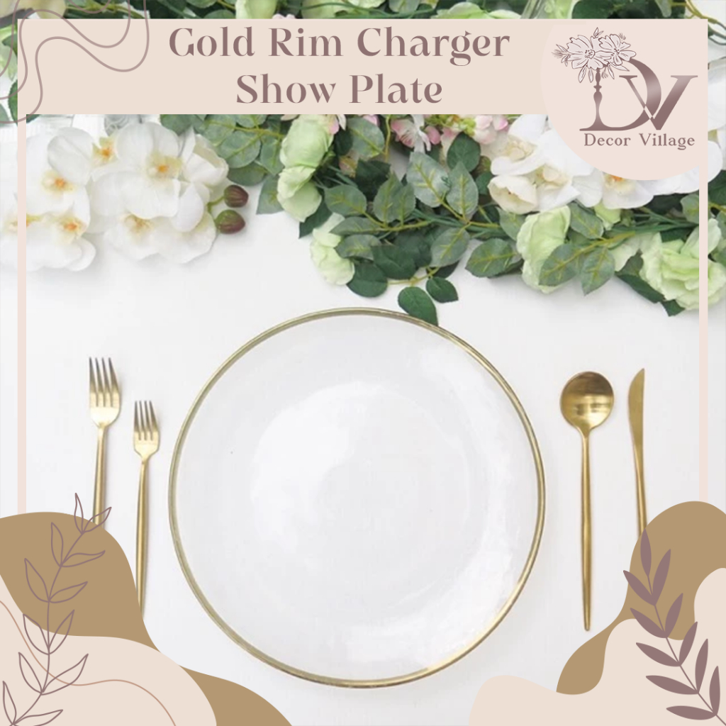 Jual Gold Rim Charger Plate Alas Piring Show Plate | Shopee Indonesia