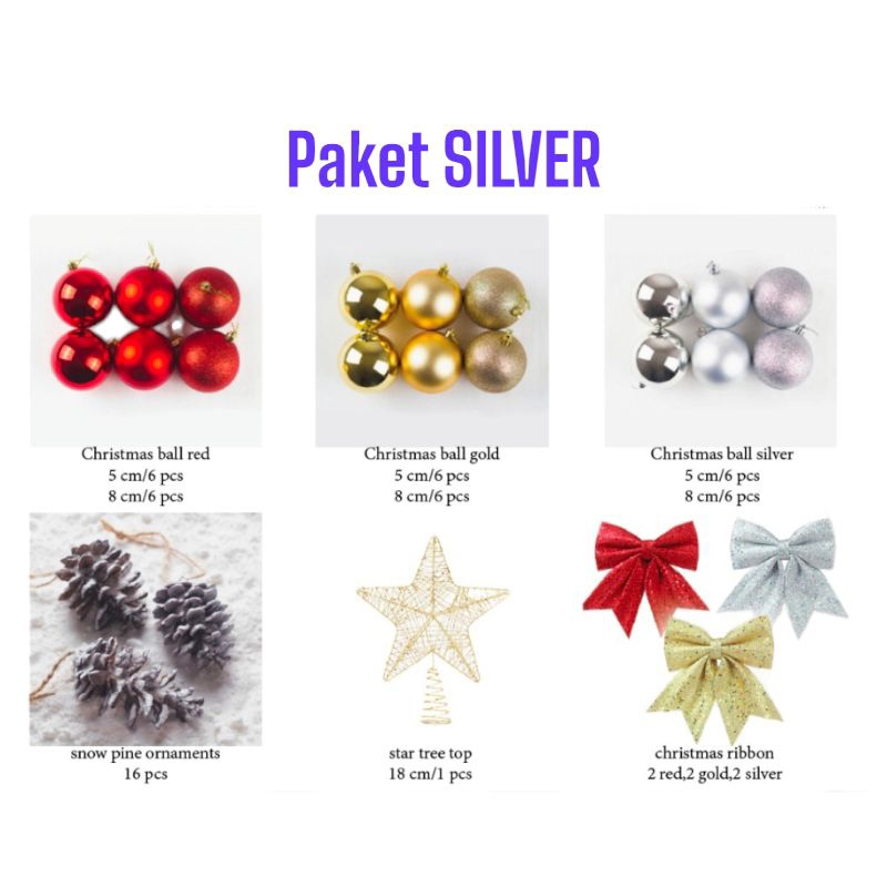 Jual Paket SILVER Hiasan Pohon Natal ACCESSORIES CHRISTMAS SILVER ...