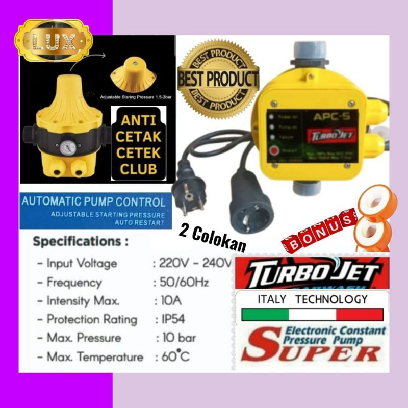 Jual GARANSI Otomatis 2 Colokan AMAN pompa air boster ANTI Cetak Cetek ...