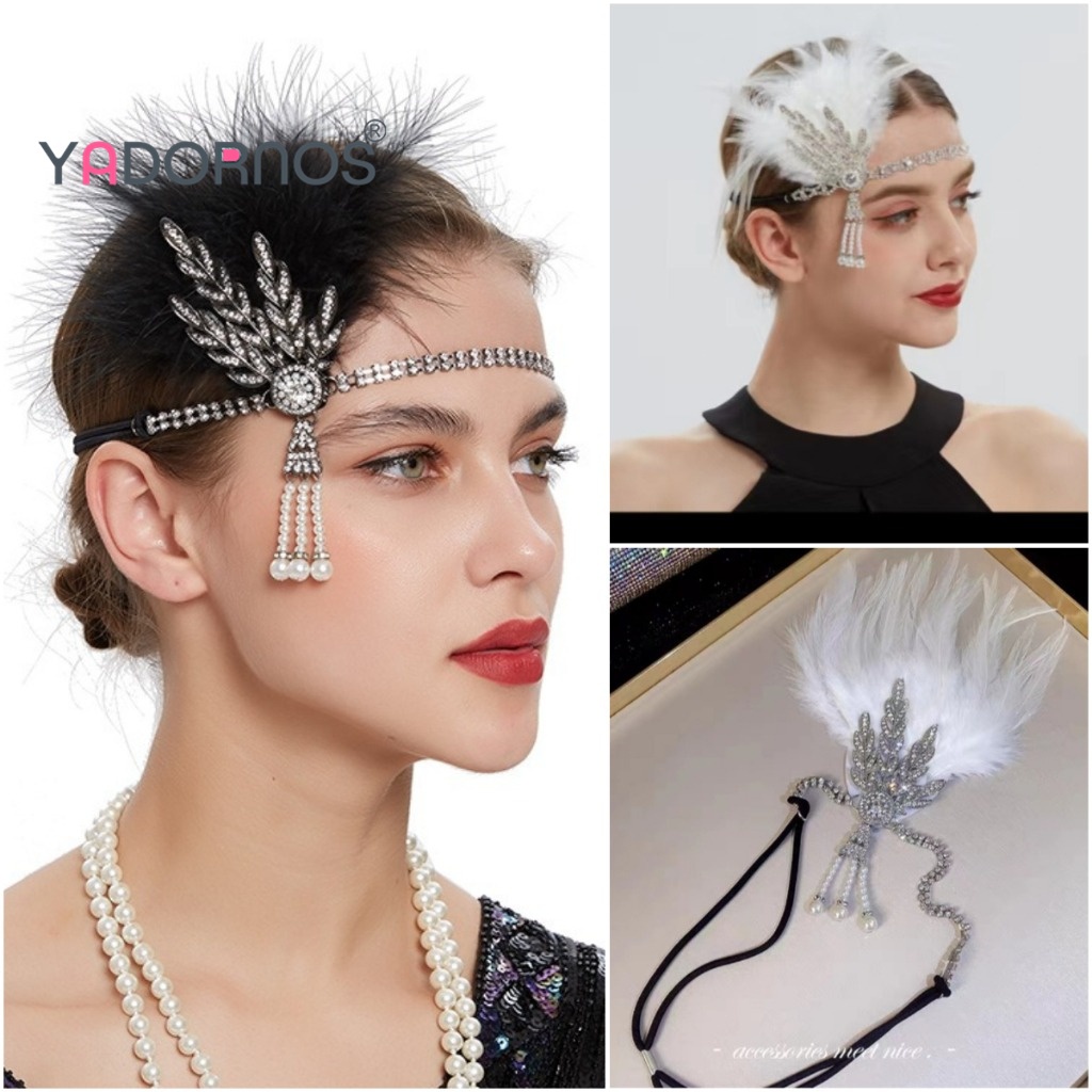 Jual YADORNOS Vintage Ball Bando Hitam Bulu Ostrich Rambut Band Hiasan ...