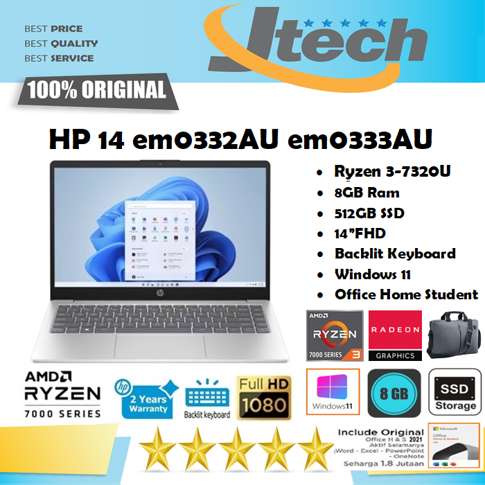 Jual HP 14 em0332AU em0333AU - Ryzen 3-7320U - 8GB - 512GB SSD - 14"FHD ...