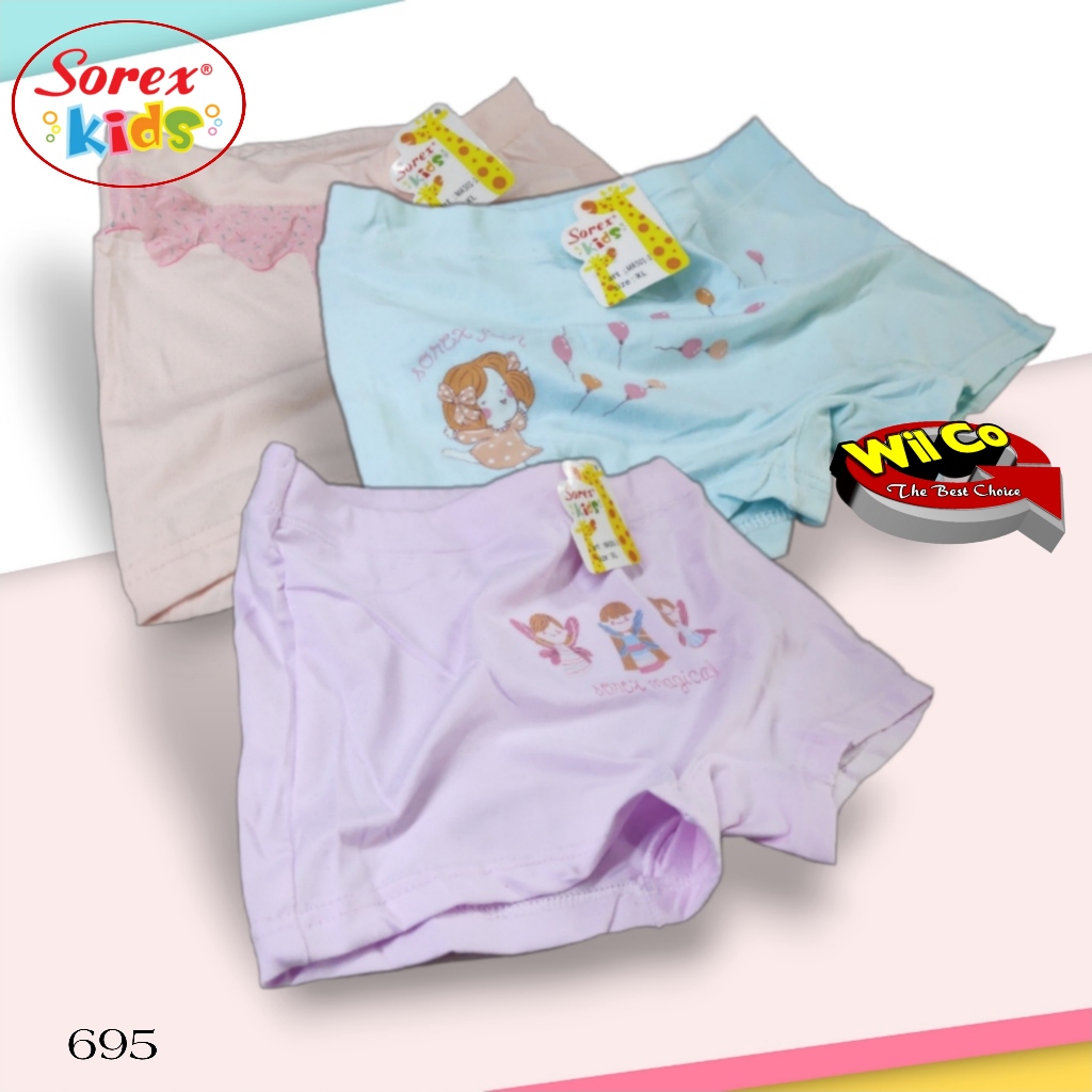 Jual K695 (3 - 6 pcs) Sorex Kids Celana Dalam Boxer Anak Perempuan, Cd Boxer Anak Cewek (Usia 3 ...