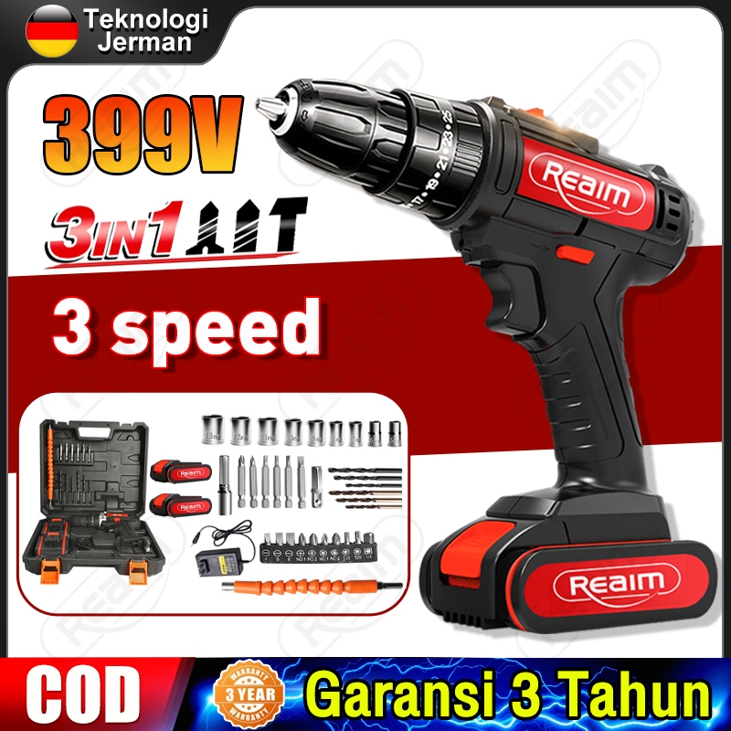 Jual Reaim Mesin Bor Baterai 399 Volt Impact Drill Original Bor Listrik ...