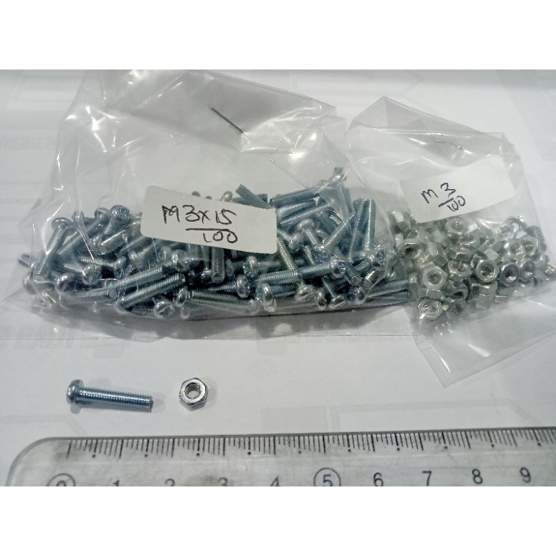 Jual 100 Pcs Baut Mur JP M3x15/ Baut Obeng Plus Kepala Bulat M3 x 15 | Shopee Indonesia