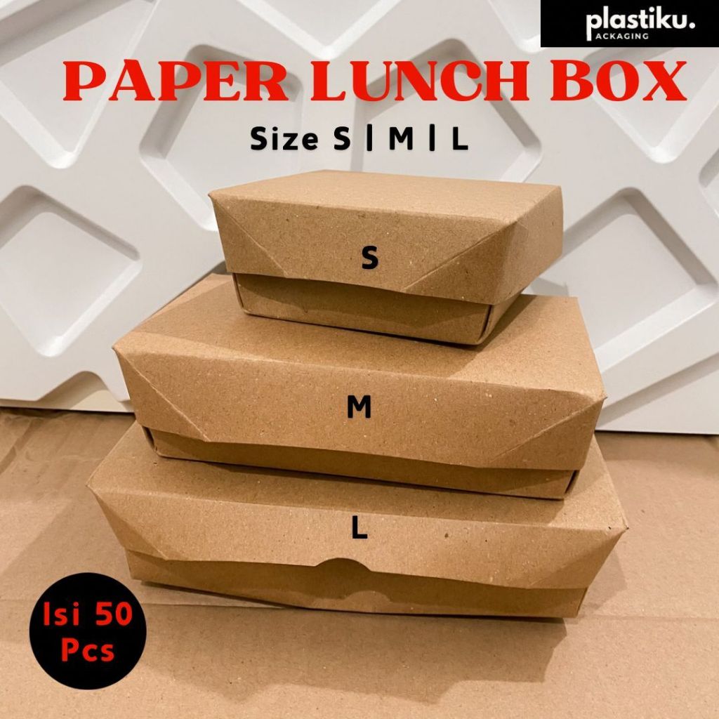 Jual ( ISI 50 pcs) Lunch Box Paper Kraft Size S, M, dan L LAMINASI ...