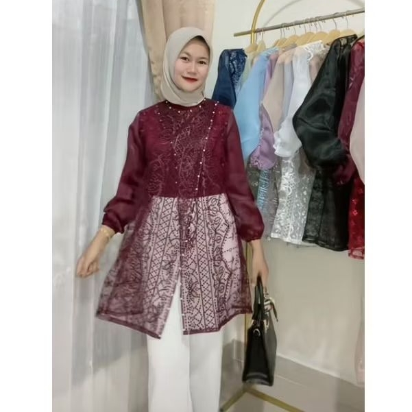 Jual Zize Tunik Outer Silang Brukat Etnik Full Payet Outer Brukat ...