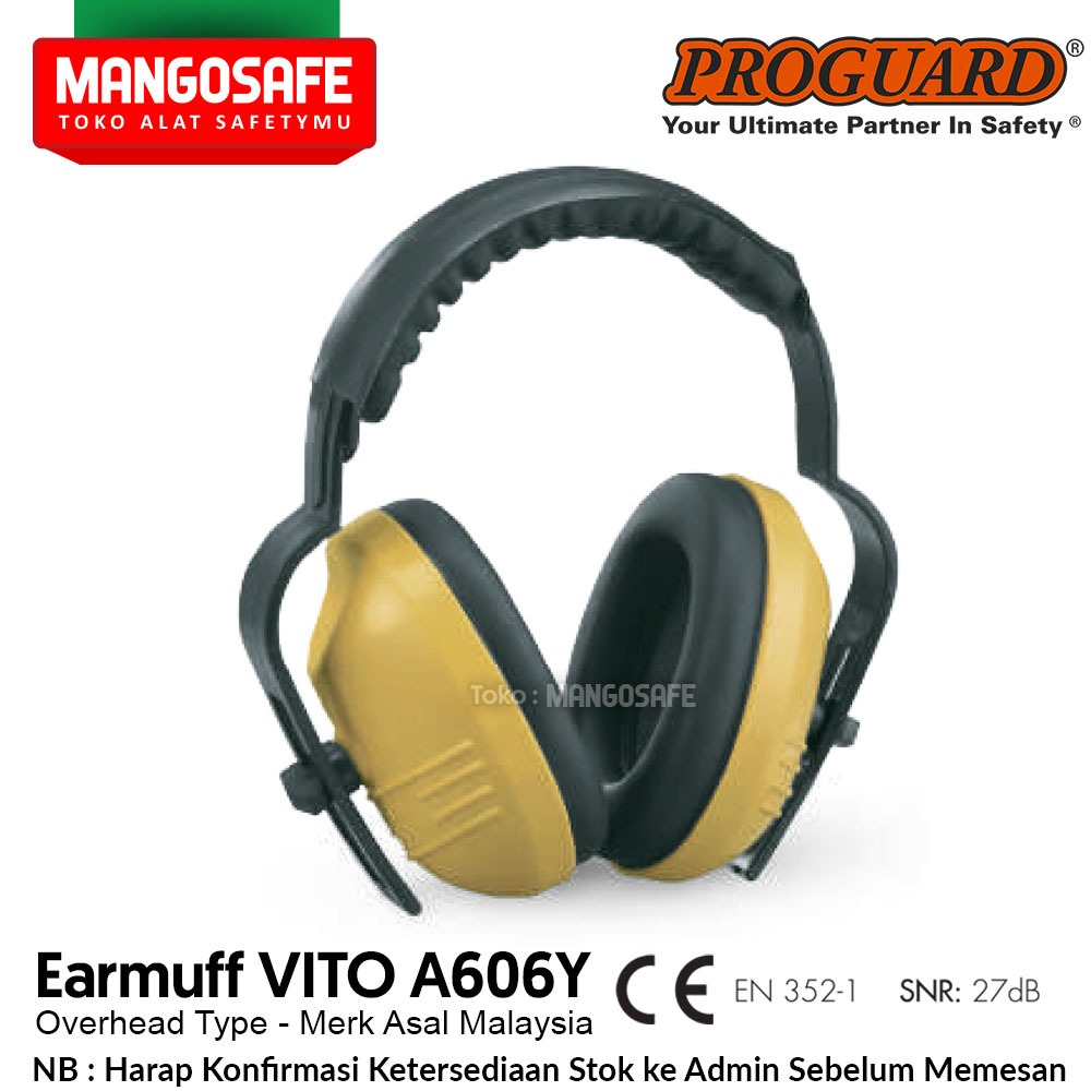 Jual Ear Muff Overhead Penutup Telinga 27dB Earmuff PROGUARD Vito A606Y SNR 27 dB Pelindung ...