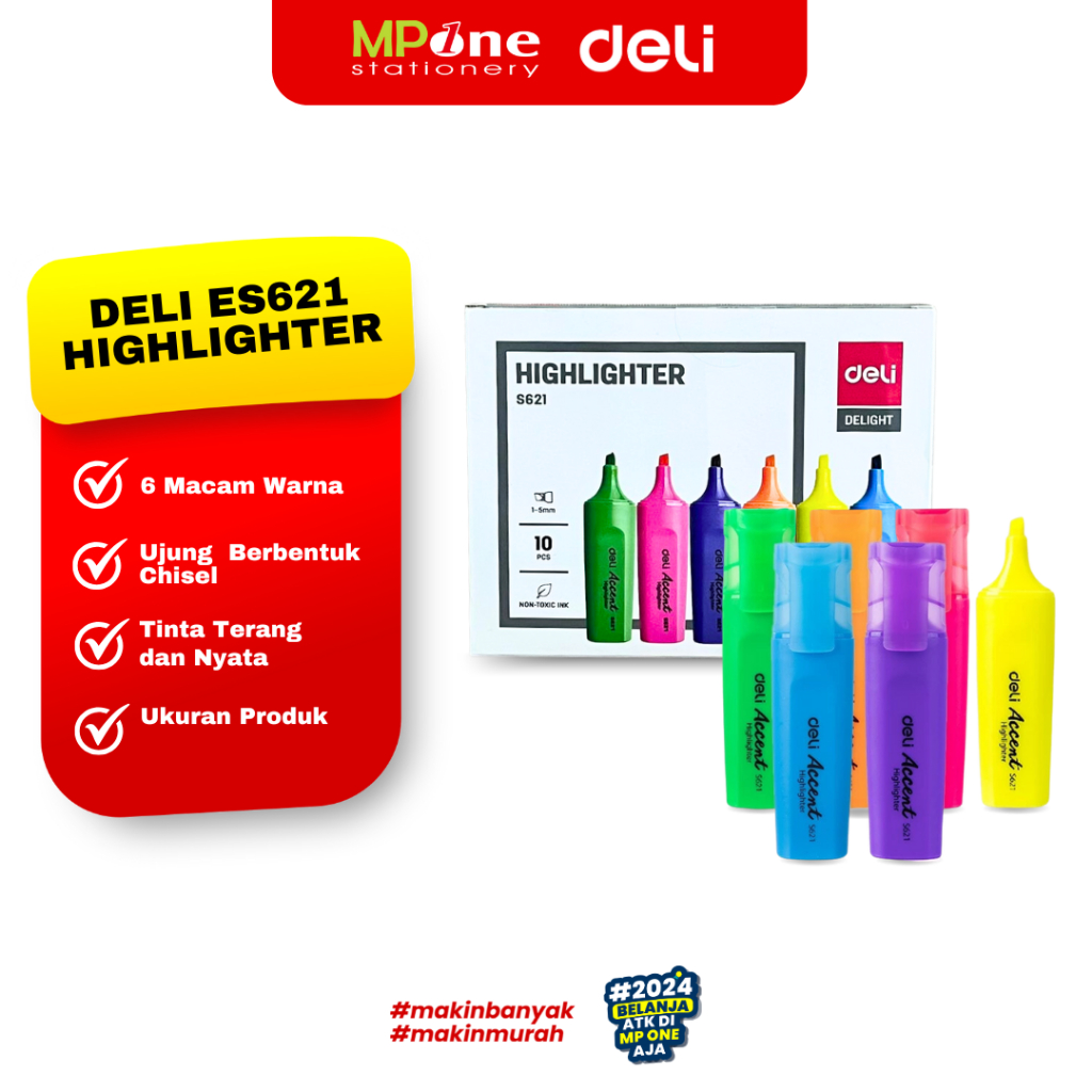 Jual (1 PCS) Deli Highlighter ES621 Warna Warni Terang / Stabilo ...
