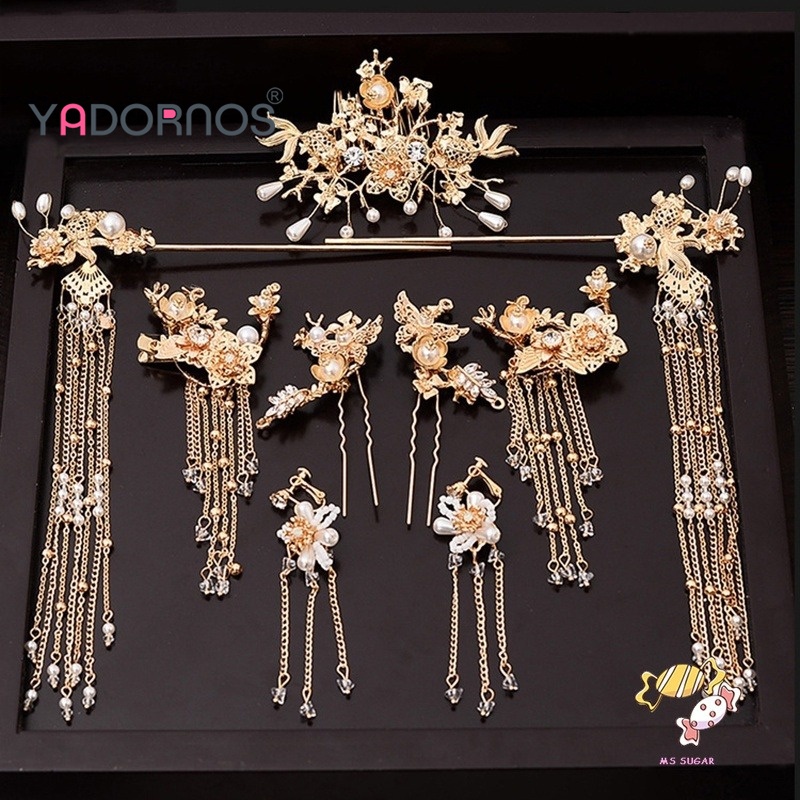 Jual YADORNOS Set Perhiasan Jepit Rambut Sisir Anting Mutiara Bentuk ...