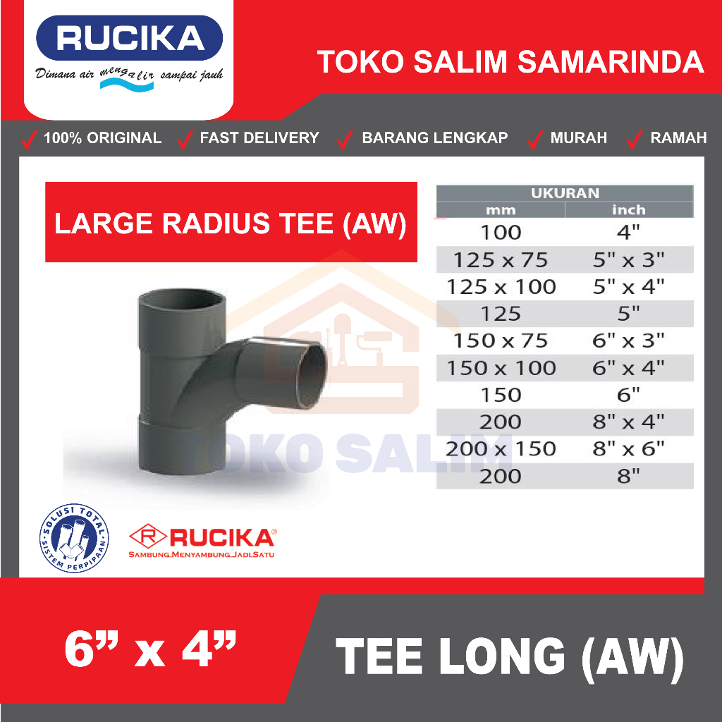 Jual LARGE RADIUS TEE / TY / TY POHON / TLONG 90° 6 x 4'' AW JIS RUCIKA 90 derajat | Shopee ...