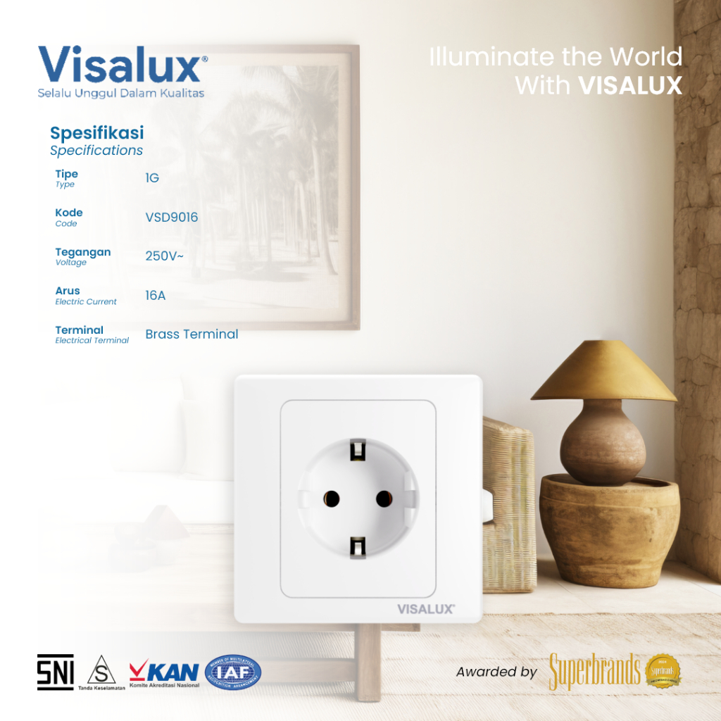 Jual Visalux Stop Kontak Decor Series (16A) - 1G White / Stop Kontak ...