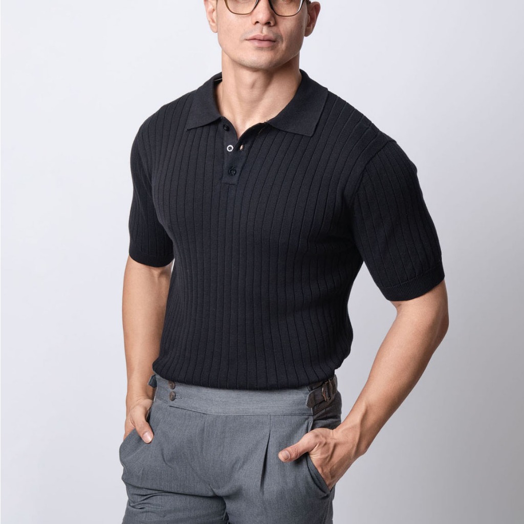 Jual VENGOZ Polo Shirt Rajut Pria - Mens Polo Shirts Striped Knitted ...