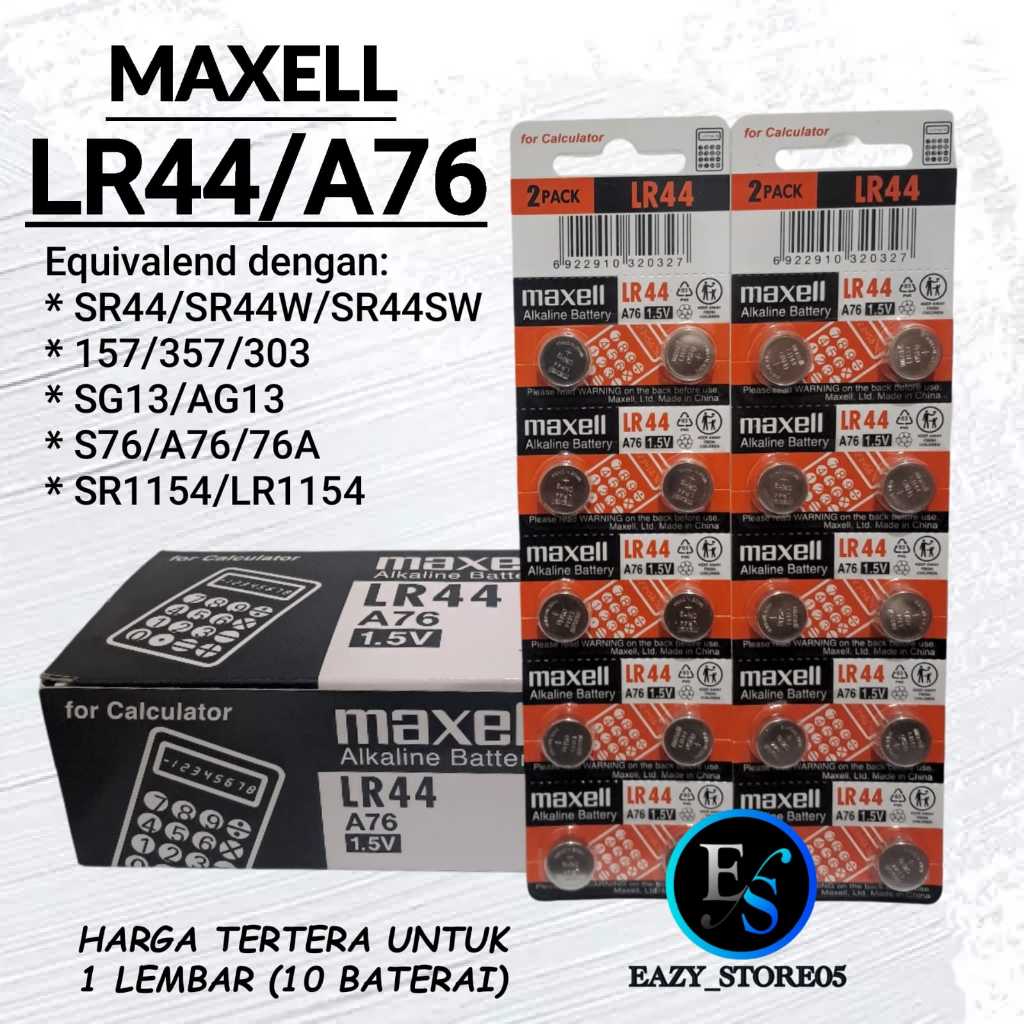 Jual Maxell LR44 AG13 Original Batre LR 44 A76 LR1154 L1154F Alkaline Battery 1.5 Volt Perlembar ...