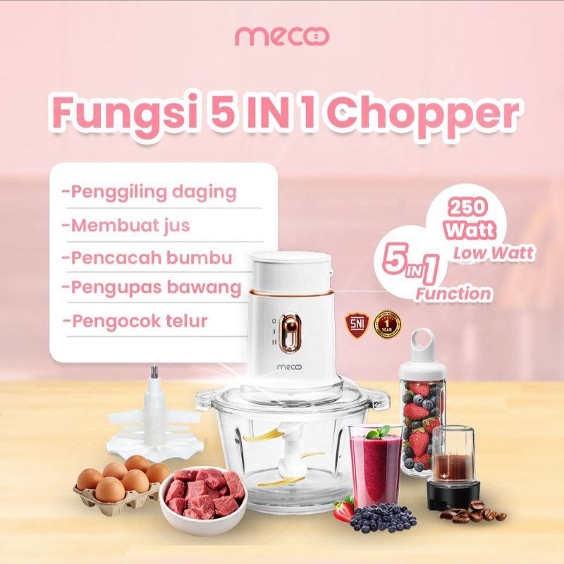 Jual MECOO 5in1 Chopper Aesthetic Alat Cincang Bumbu Daging Blender ...