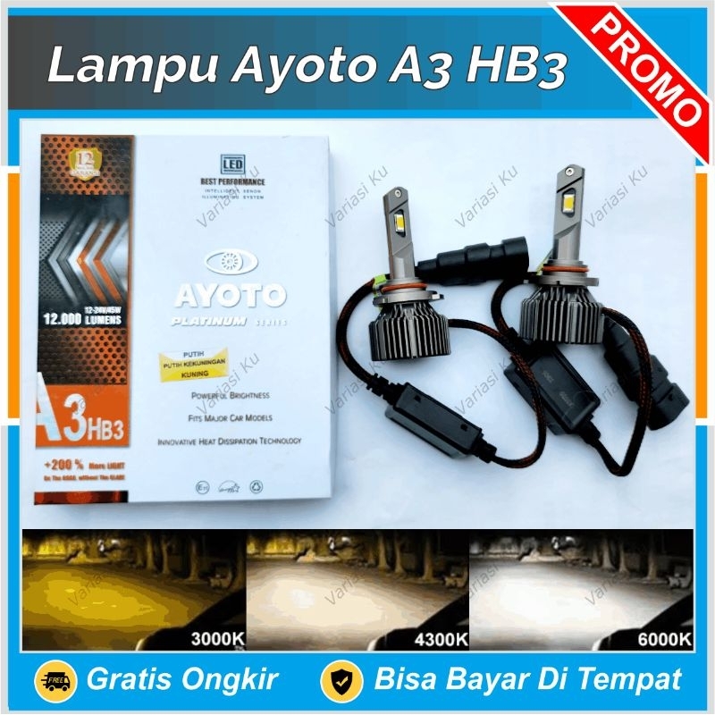Jual LAMPU KABUT FOGLAMP & HEADLAMP LAMPU UTAMA JAUH AYOTO A3 H11 HB3 9005 HB4 9006 3 WARNA ...