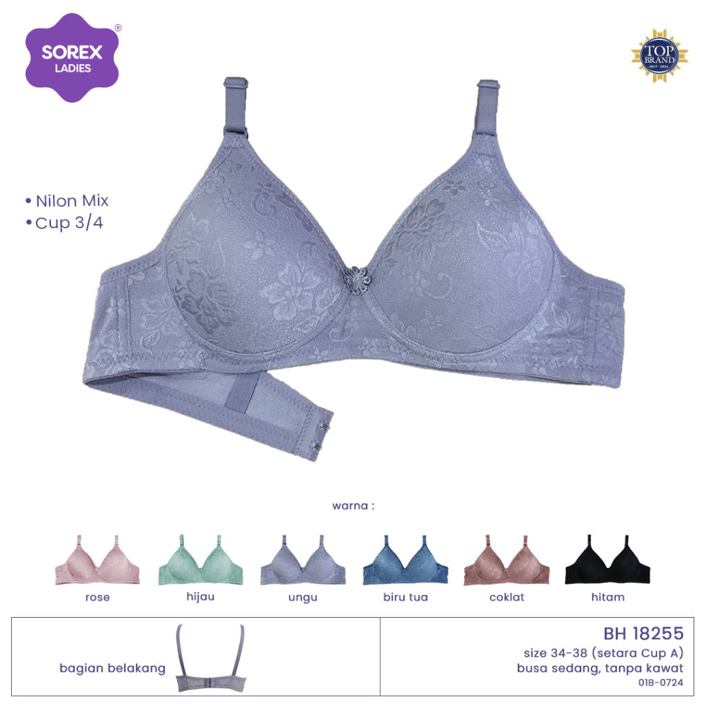 Jual Sorex Bra Tanpa Kawat Busa Kait 2 Setara Cup A Cup 3/4 Nilon Mix ...