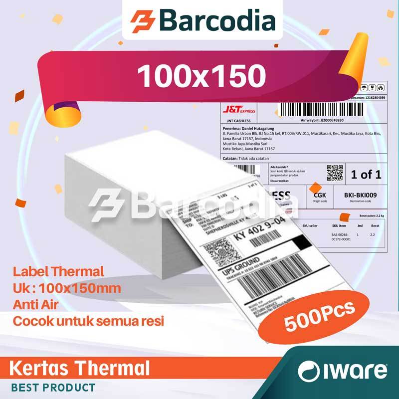 Jual KERTAS THERMAL LABEL STICKER 100X150 500PCS BARCODE UKURAN A6 ( Roll / Ford ) | Shopee ...