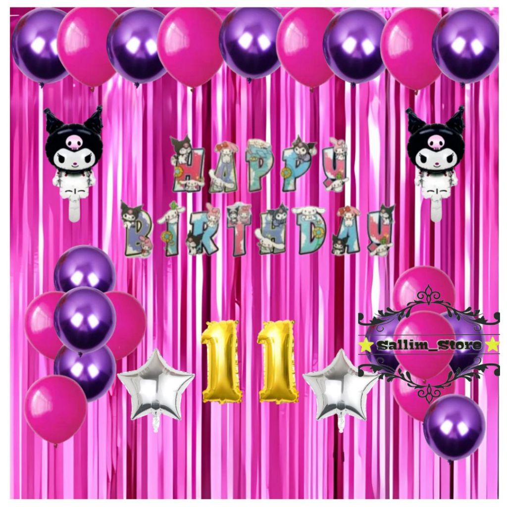 Jual Paket Set Dekorasi Ulang Tahun Anak Banner Happy Birthday Kuromi ...