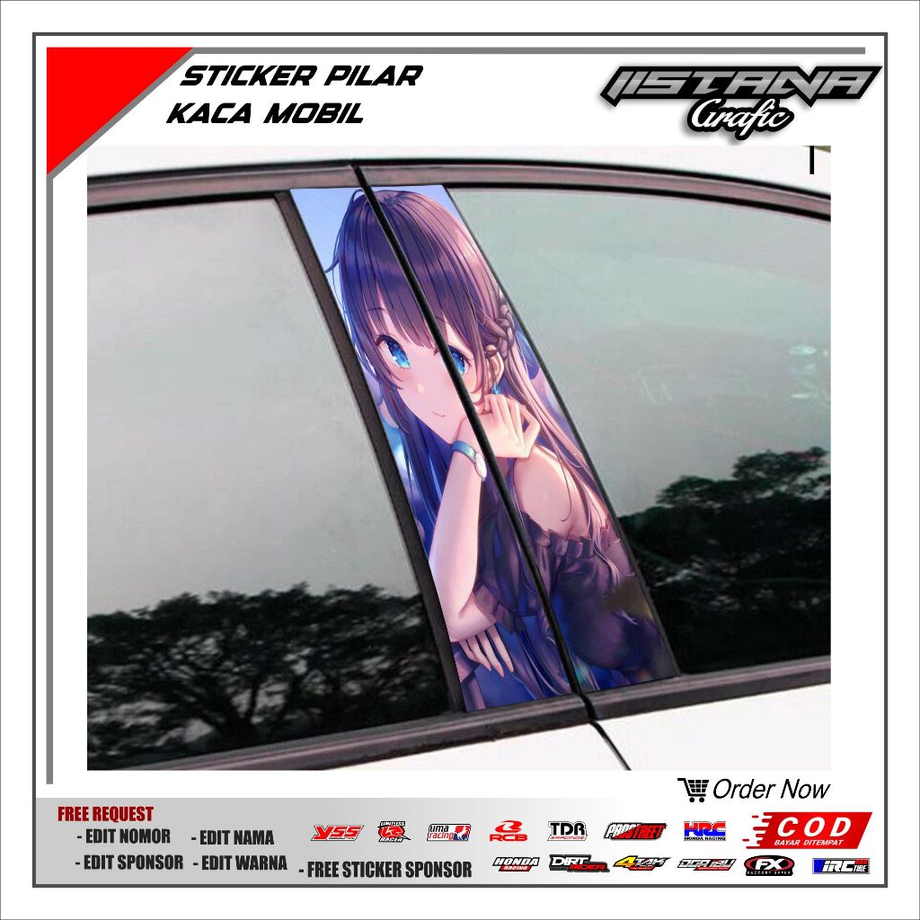 Jual Sticker Pilar Kaca Mobil Universal ANIME KAWAI bisa custom gambar ...