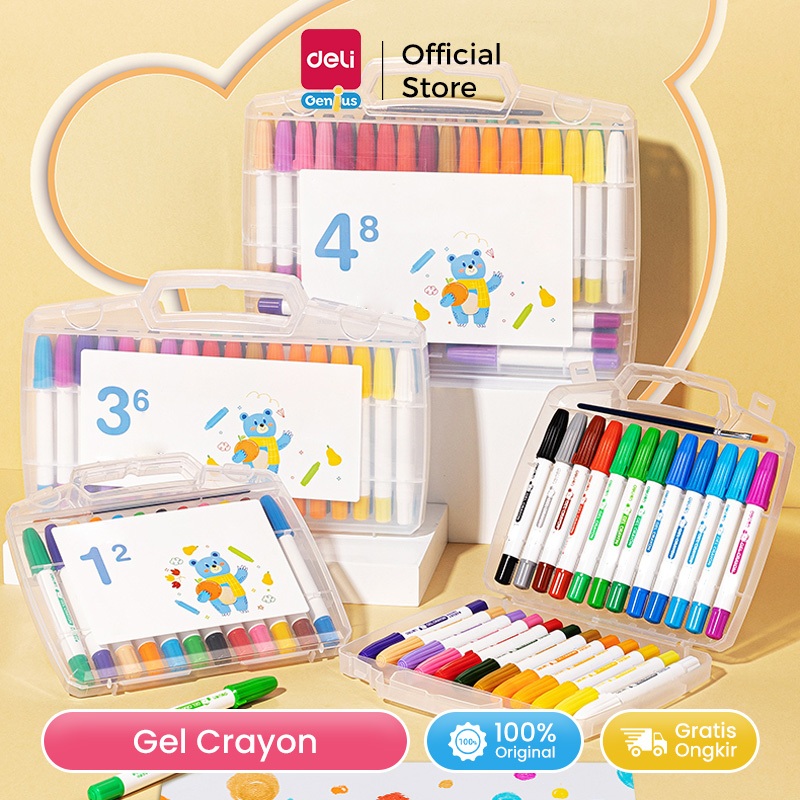 Jual Deli Gel Crayon / Krayon Plastik 12/24/36/48 Warna Cerah Sempurna Tidak Beracun HM723 ...