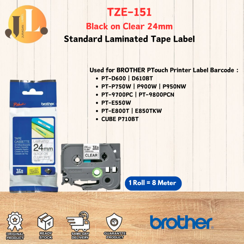 Jual BROTHER TZe-151 24mm PTouch Tape Label Barcode TZe151 Black on ...