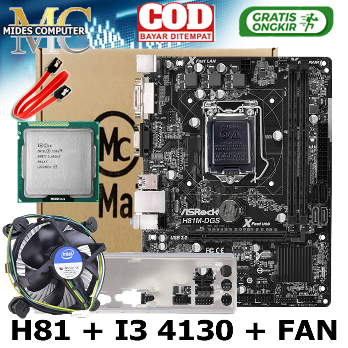 Jual Mainboard Mobo H81 + Processor Intel Core i3 4130 + FAN | Shopee ...