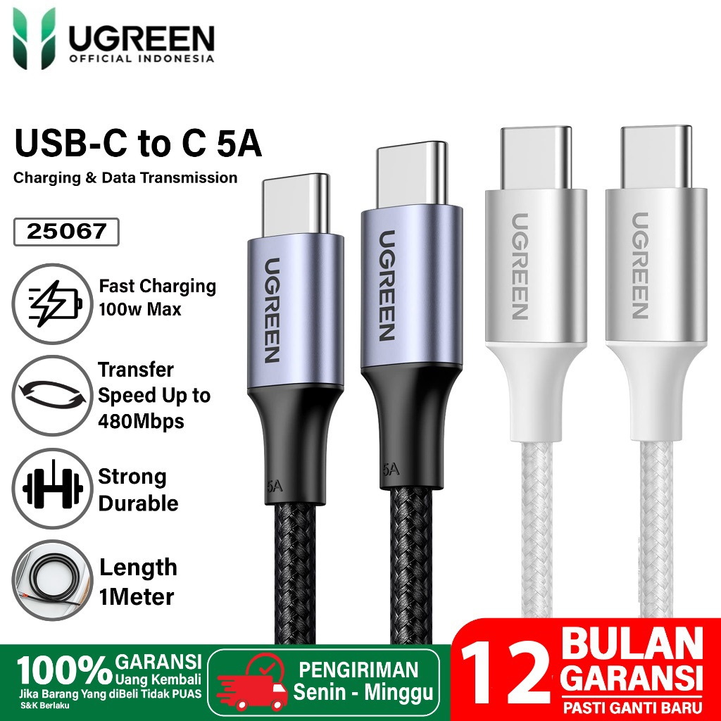 Jual UGREEN Kabel Data Type C to Type C Fast Charging Nylon Braided 60W ...