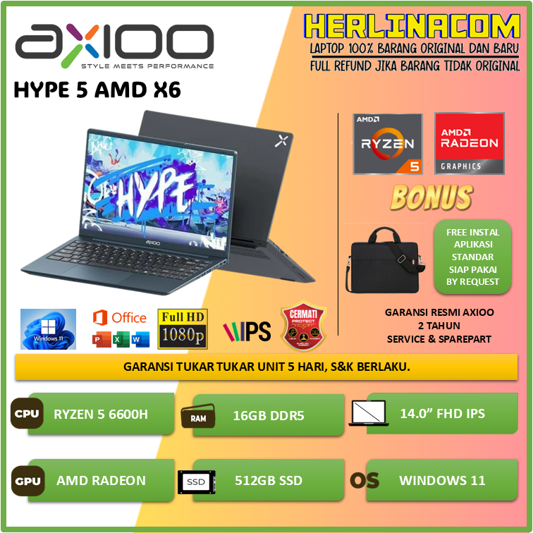 Jual AXIOO HYPE 5 AMD X6 RYZEN 5 6600H 16GB 512GB SSD WINDOWS 11PRO 14 ...