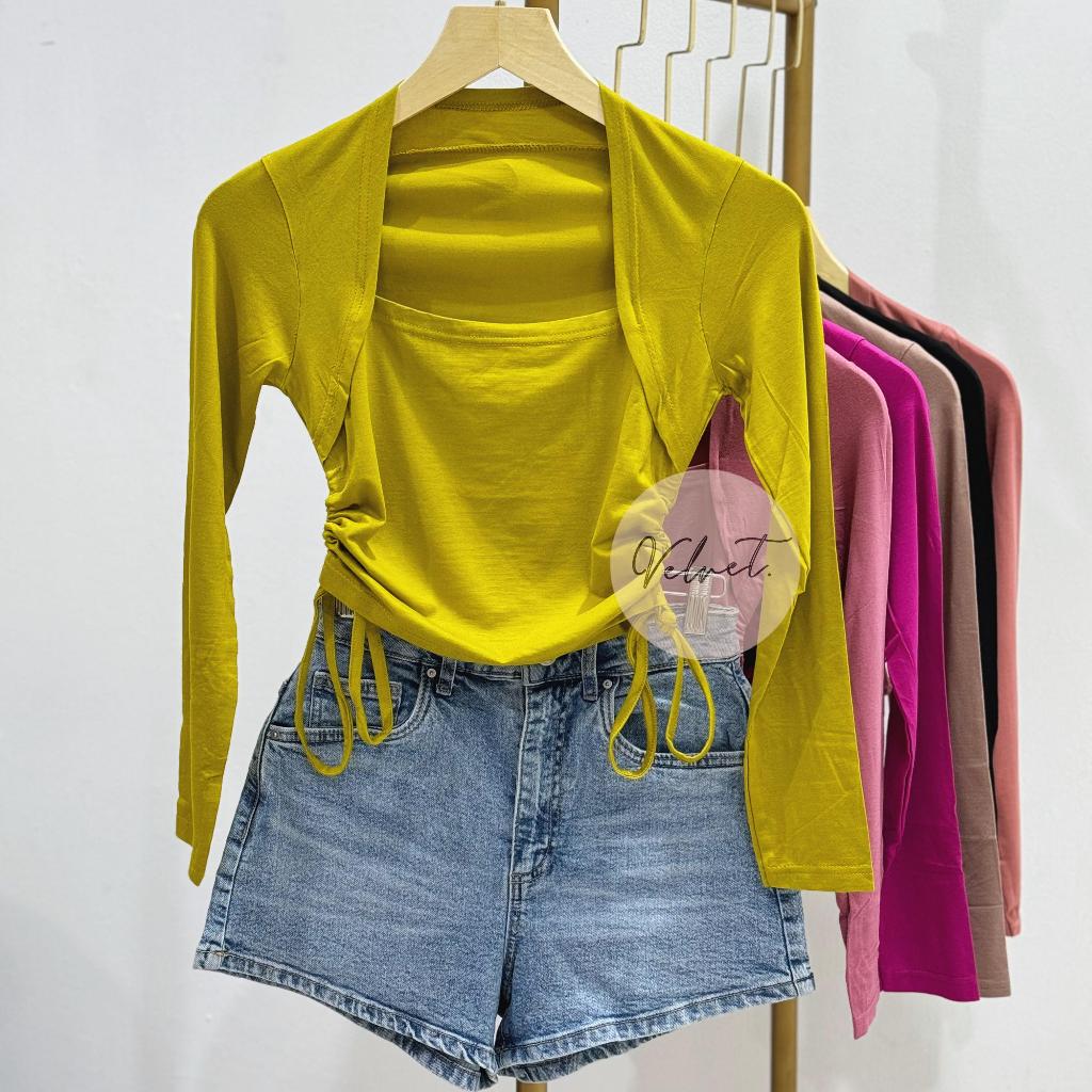 Jual Crop Top Serut Samping Long Sleeve Wanita / Crop Top Serut Lengan ...