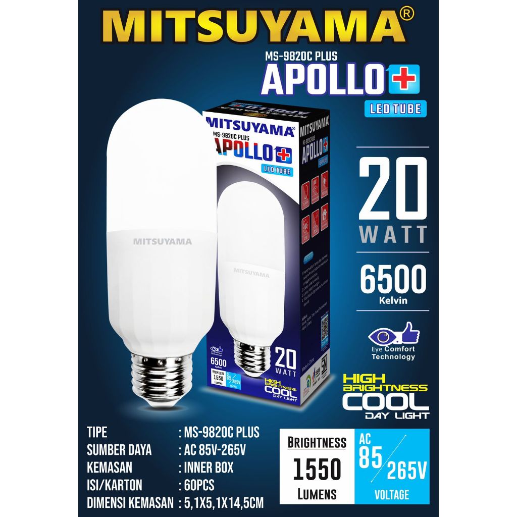 Jual BOHLAM LAMPU LED 5W 10W 15W 20W MITSUYAMA APOLLO+ LED TUBE HIGH BRIGHTNESS AC 85/265V 6500 ...