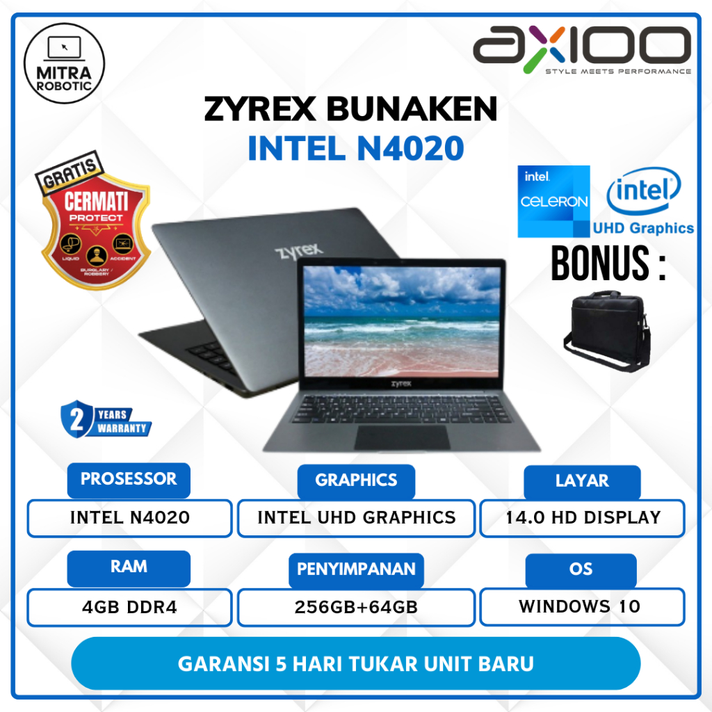 Jual Laptop Zyrex Bunaken Intel N4020 4GB 256GB+64GB Windows 10 14.0 HD ...