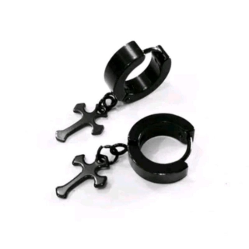 Jual Anting Jepit / Tindik Salib Titanium Silver Hitam Gold Rainbow ...