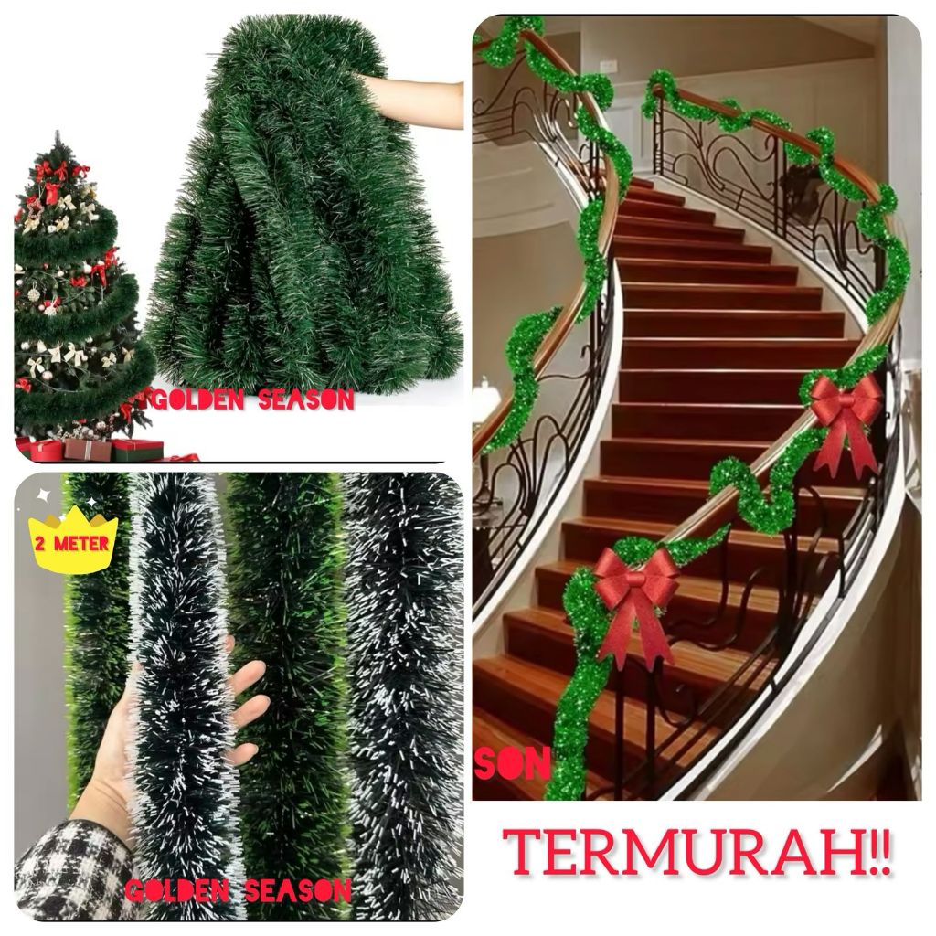 Jual SLINGER NATAL PREMIUM 2 Meter GARLAND TINSEL HIJAU SALJU SlINGER ...