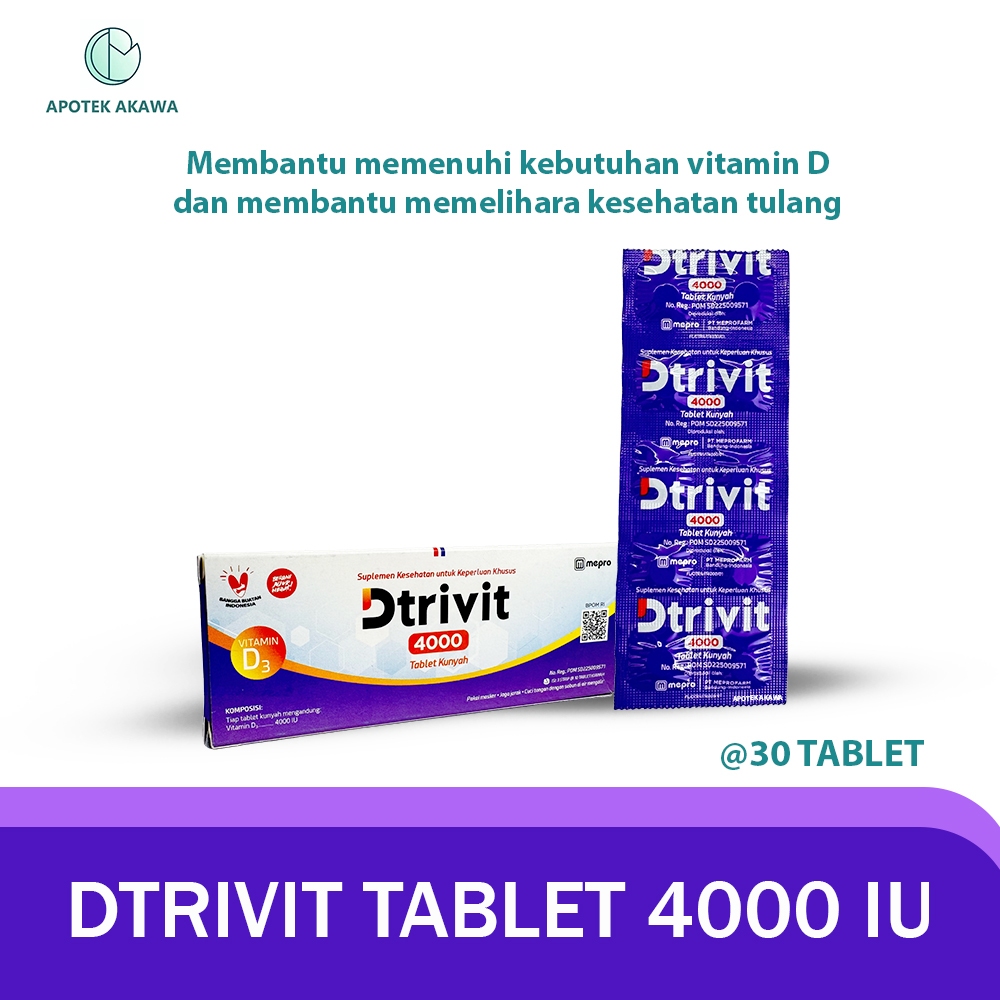 Jual DTRIVIT TABLET KUNYAH 4000 IU / VITAMIN D3 4000 IU / APOTEK AKAWA ...