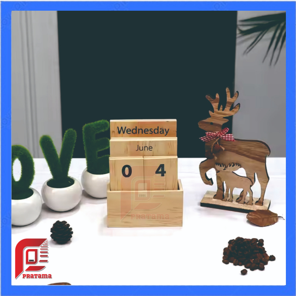 Jual Wooden Desk Calender Unik Kalender Papan Kayu Abadi Aestetik ...